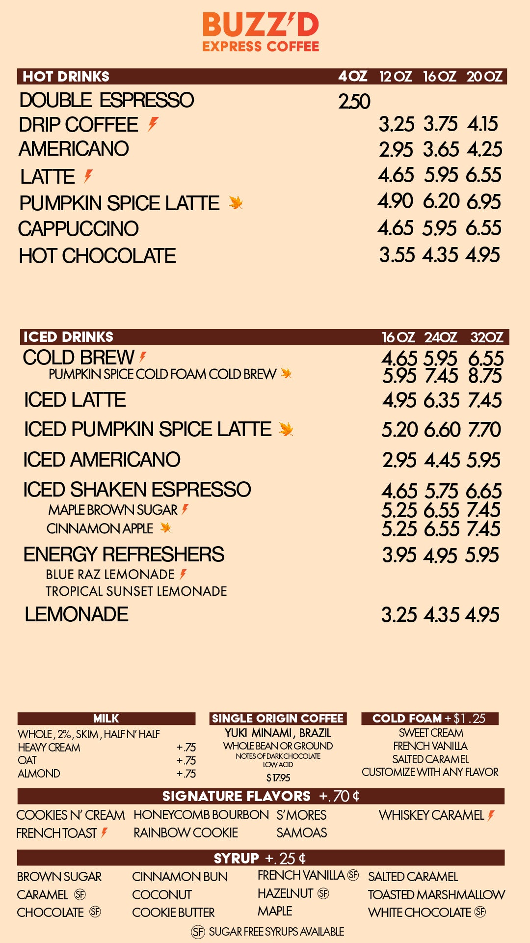 Menu– Buzz'd Express Coffee