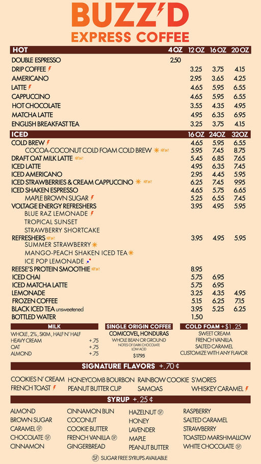 Menu– Buzz'd Express Coffee