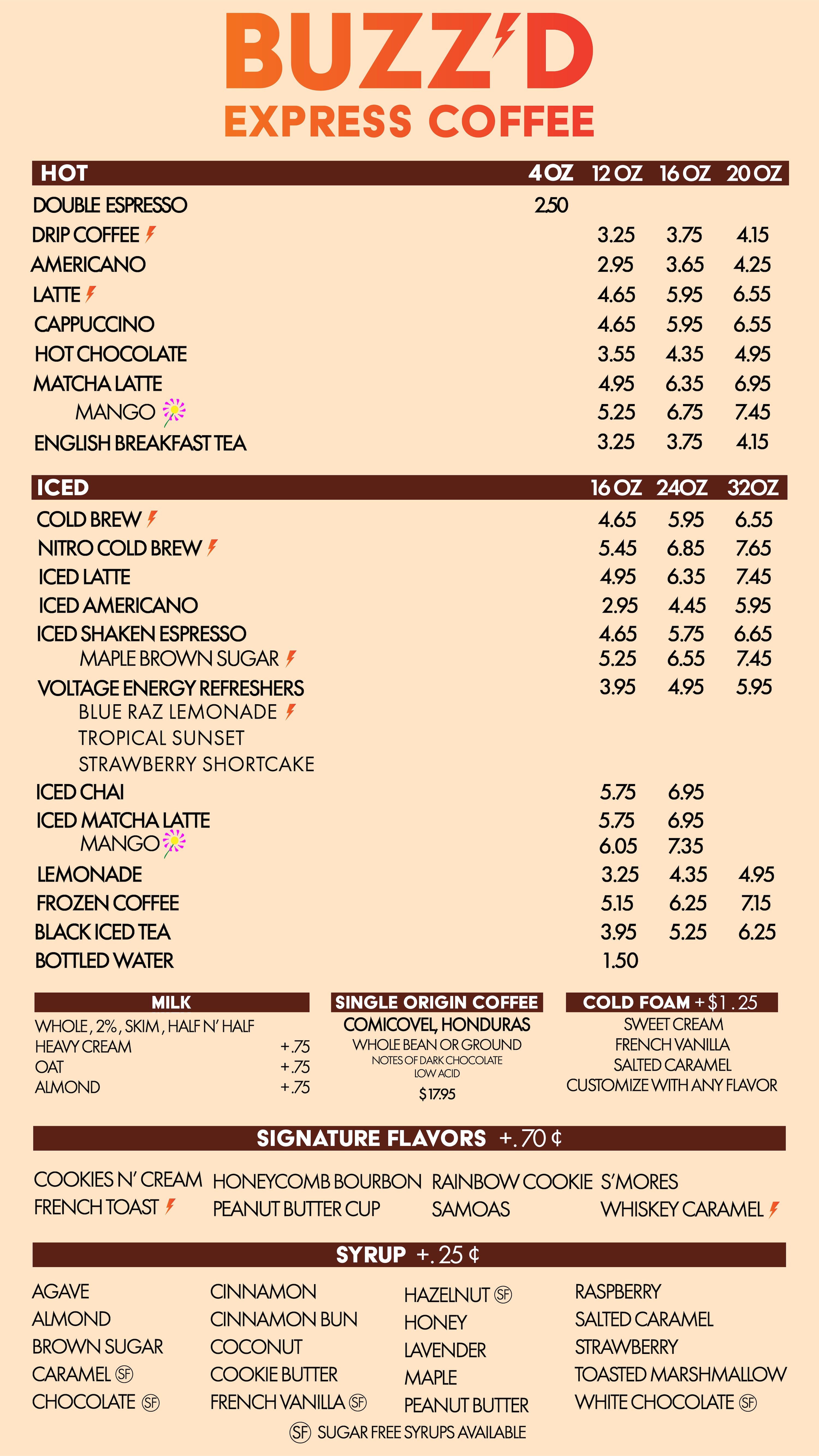 Menu– Buzz'd Express Coffee